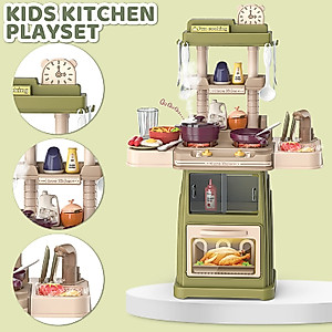 deAO Kitchen Toys for Kids Kitchen Playset Toy,Role Play Game Pretend Food and Cooking Playset (Green)