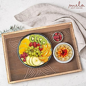 Wooden Whitewash Decorative Trays w/Handles - “Butterflies” Farmhouse Tray for Coffee Table - Wood Serving Tray for Breakfast in Bed - Mango Wood Decorative Tray w/Felt Pads - 20” x 14” x 2.5”