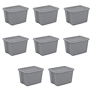 STERILITE Case of 8 Bins 18 Gallon Containers 68 Liter Gray Storage Totes Steel Colored Organization Boxes