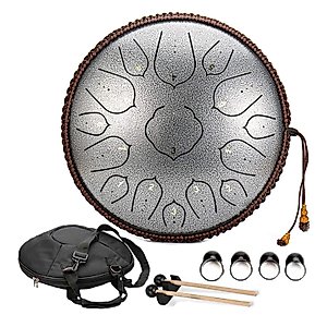 15 Notes Steel Tongue Drum, 14 Inch Harmonic Handpan Drum Percussion Instrument with Mallets Travel Bag for Meditation,Women's Yoga Steel Tongue Drum (WHITE)