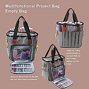 Looen Yarn Knitting Storage Tote-Large Capacity Crochet Organizer Portable Travel Bag With Shoulder Strap Crochet Hooks Case for Unfinished Bulk Project