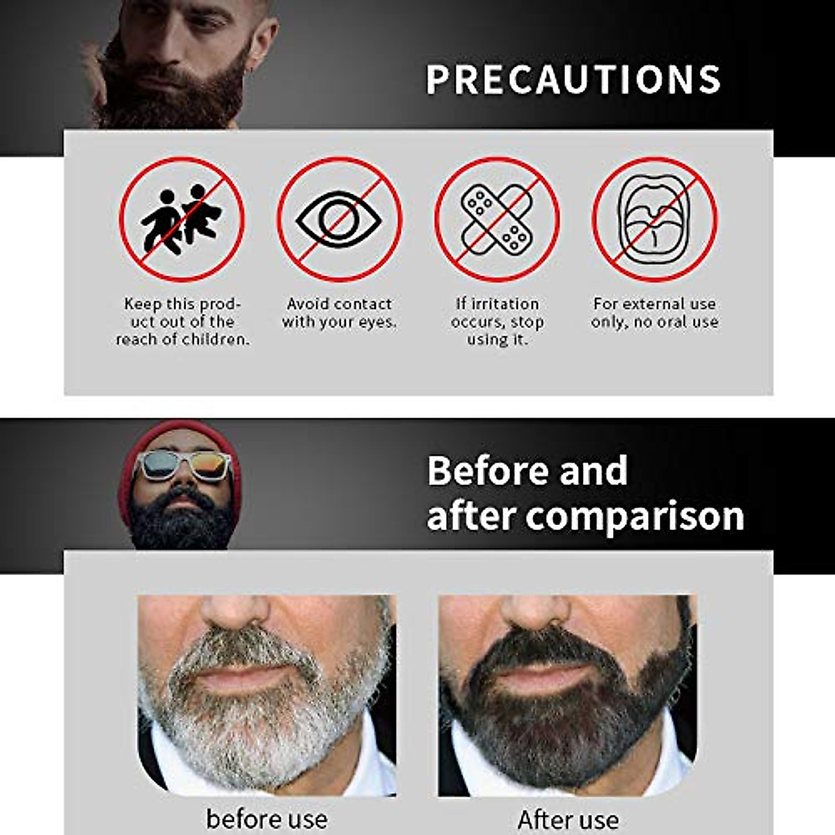 SEVICH Black Beard Dye Shampoo, Beard Care Repair Grey Cover Mustache Conditioner Softener, Fragrance Free