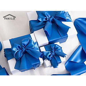 FAKILO Blue Satin Ribbon, 4 Inch Wide Double Faced Royal Blue Ribbon for Gift Wrapping Wedding Chair Pageant Sashes Craft Bow Making Christmas Party Decor Cutting Ceremony Kit Grand Opening -10 Yards