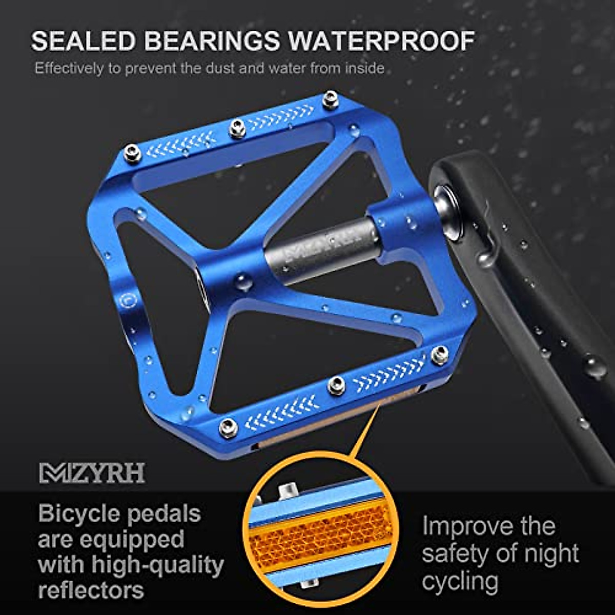 MZYRH Mountain Bike Pedals MTB Pedals,3 Sealed Bearings Bicycle Pedals with Reflectors,9/16" Non-Slip Bike Pedals Platform Bicycle Flat Alloy Pedals for Road BMX MTB