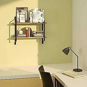 Love-KANKEI Rustic Floating Shelves Wall Mounted Industrial Wall Shelves for Pantry Living Room Bedroom Kitchen Entryway 2 Tier Wood Storage Shelf Heavy Duty Carbonized Black