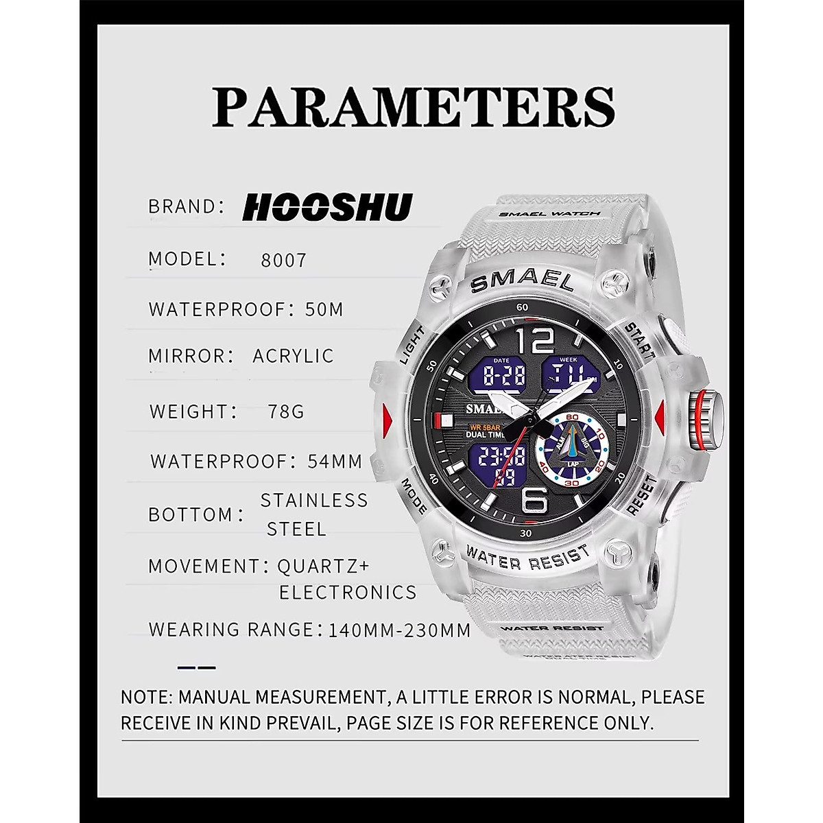 HOOSHU Mens Watches Tactical Watches for Men Analog Dual Display Sports Watch Military LED Stopwatch Electronic Large Waterproof (Crystal)