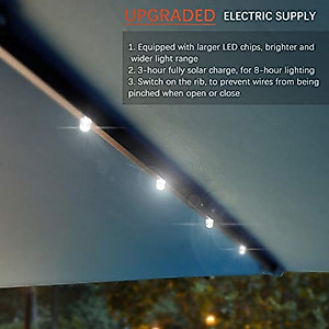 FRUITEAM Patio Umbrella with Solar Light, 7.5FT Table Umbrella Solar Powered Outdoor Umbrella with Easy Tilt and Crank for Garden, Deck, Backyard and Pool (Beige)