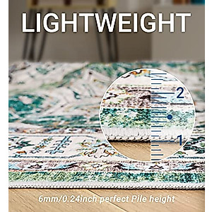 zesthome 8x10 Area Rugs,Stain Resistant Washable Rug,Ultra-Thin Rugs for Living Room,Bedroom,Non-Slip Backing Home Decor Boho Large Area Rug (Green,8'x10')