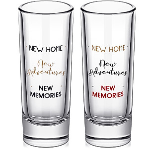 2 Pieces Housewarming Present Shot Glasses New Home New Adventures New Memories Home Wine Glass 2 oz Shot Glass House Warming Present Glass Wine Tumbler Tea Cup for Him, Her, Couple