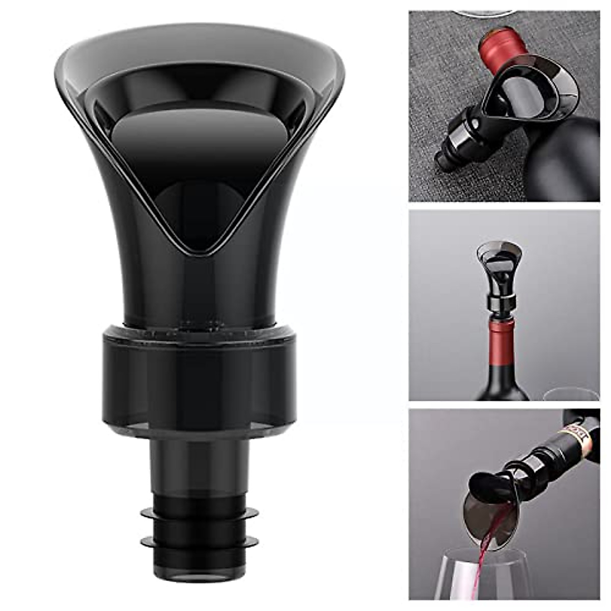 2 in 1 Wine Aerator Pourer, 4 Inch Flower Petal Type Silicone Wine Pourer, Easy to Use Wine Dispenser, Wine Stopper for Home Bar Tool, Wine Accessories, Black