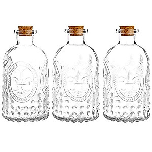 MyGift Set of 3 Antique-Style Clear Glass Embossed Apothecary Bottles with Cork Lids