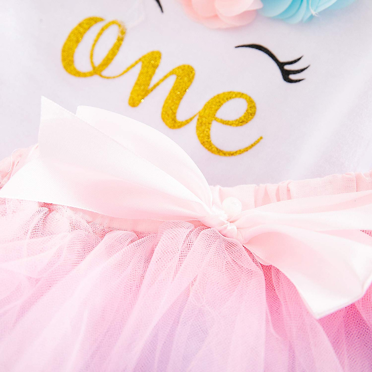 NNJXD Baby Girls 1st Birthday Unicorn Outfits Set Rainbow Tutu Skirt+ Unicorn T-Shirt+ Flower Headband(1 Years, 12 (Pink) 1 Year)