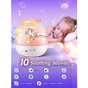 PIKOY Night Light, 6 Films 72 Modes Unicorn Projector Kids Room,Sound Machine Baby, 360° Rotation Lights Bedroom,Kawaii Gifts Girls