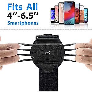 HLOMOM Wristband Phone Holder for Running, 360°Rotation & Detachable Sports Armband with Key Holder for iPhone 14/13/12/Pro/Pro Max/XS/XR/X/8/7/6/Plus, Samsung Galaxy, Fits 4''-6.5''Phone