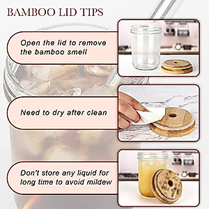 Mason Jar with Bamboo Lids and Stainless Steel Straw, 6 Pack Glass Cups Set, 16oz Cute Boba Drinking Glasses, Mason Jar Cups, Travel Tumbler Bottle for Beer, Iced Coffee, Smoothie, Bubble Tea, Gift