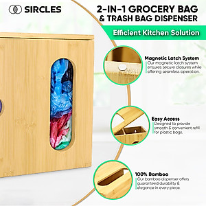 SIRCLES Trash Bag Dispenser Roll Holder - Grocery & Trash Bag Holder & Dispenser Organizer - Garbage Bag Holder with Bracket - Stylish Design - Includes Dispenser, Screws, Anchors & Mini Screwdriver