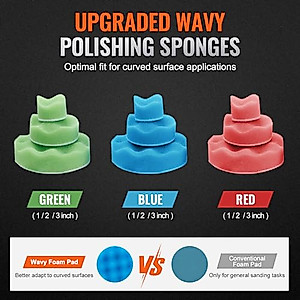 VEVOR 1/2/3 Inch Random Orbital Air Sander, High-Speed 15000RPM Mini Pneumatic Sander for Auto Body Work, 58PCS Air Powered Sander Kit with Sandpapers, Wool Pad, Wavy Sponges