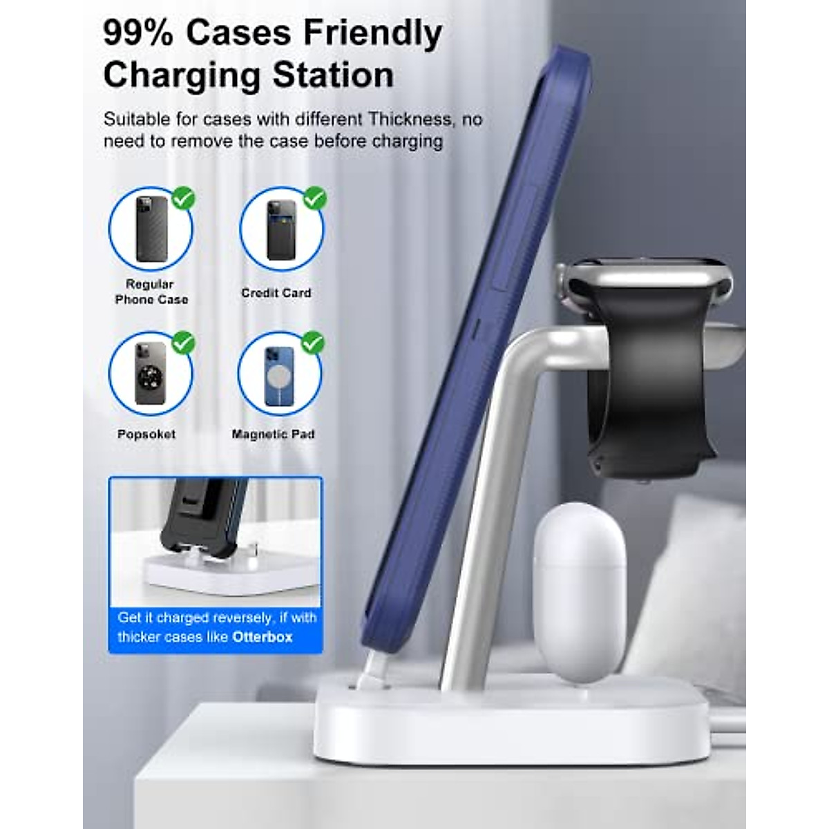 Charging Station for Multiple Devices - ADADPU 3 in 1 Wireless Charger Stand for Apple Watch Series 8/7/6/5/4/3/2/SE Phone Charging Dock for AirPods iPhone 14/13/12/11 Pro X Max XS XR 8 7 Plus