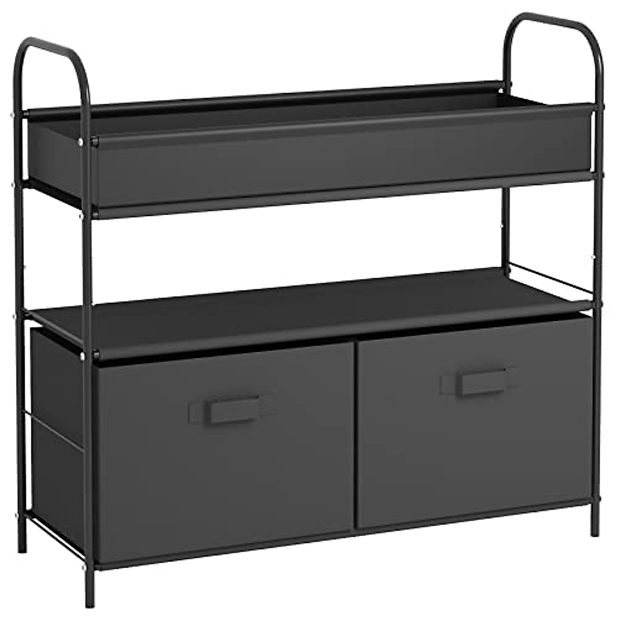 Sywhitta 3-Tier Closet Storage Organizer, Shelves with 2 Foldable Cubes, Multi-Functional Metal Rack, Black