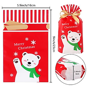 Heniho 60pcs Christmas Treats Bags, 4”x 6” Drawstring Candy Cookie Bags Gift Party Favors