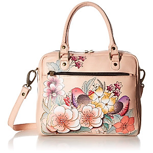 Anna by Anuschka womens Anna Anuschka Painted Leather Women's All Round Zippered Crossbody cross body handbags, Vintage Garden, One Size US