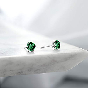 Gem Stone King Pure PT950 Platinum 950 Six Prong 6MM Round Gemstone Birthstone Stud Earrings For Women