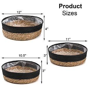ZENFUN 3 Pack Round Rattan Storage Baskets, Round Rattan Baskets Set for Organizing, Serving, Wicker Baskets for Decor, Seagrass Bread Baskets, Countertop Baskets for Pantry, Home, Kitchen