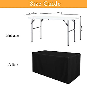 Obstal 2 Pack Black Tablecloth Fitted Table Clothes for 6 Foot Rectangle Tables - Water Resistant Washable Fabric Polyester Rectangle Table Cover for Outdoor/Indoor Uses（72L x 30W x 30H Inches, Black）