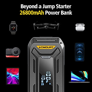 Acmount Car Jump Starter, 5000A Peak Jump Starter Battery Pack(All Gas & 10.0L Diesel Engine), 12V Portable Battery Charger Jump Starter with 3” LCD Display, USB Quick Charge and LED Light