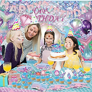 274 Pcs Mermaid Birthday Decorations, Mermaid Party Decorations for Girls, Mermaid Theme Party Set Include Banners, Mermaid Backdrop, Cake Toppers, Mermaid Balloons, Plates, Tableware