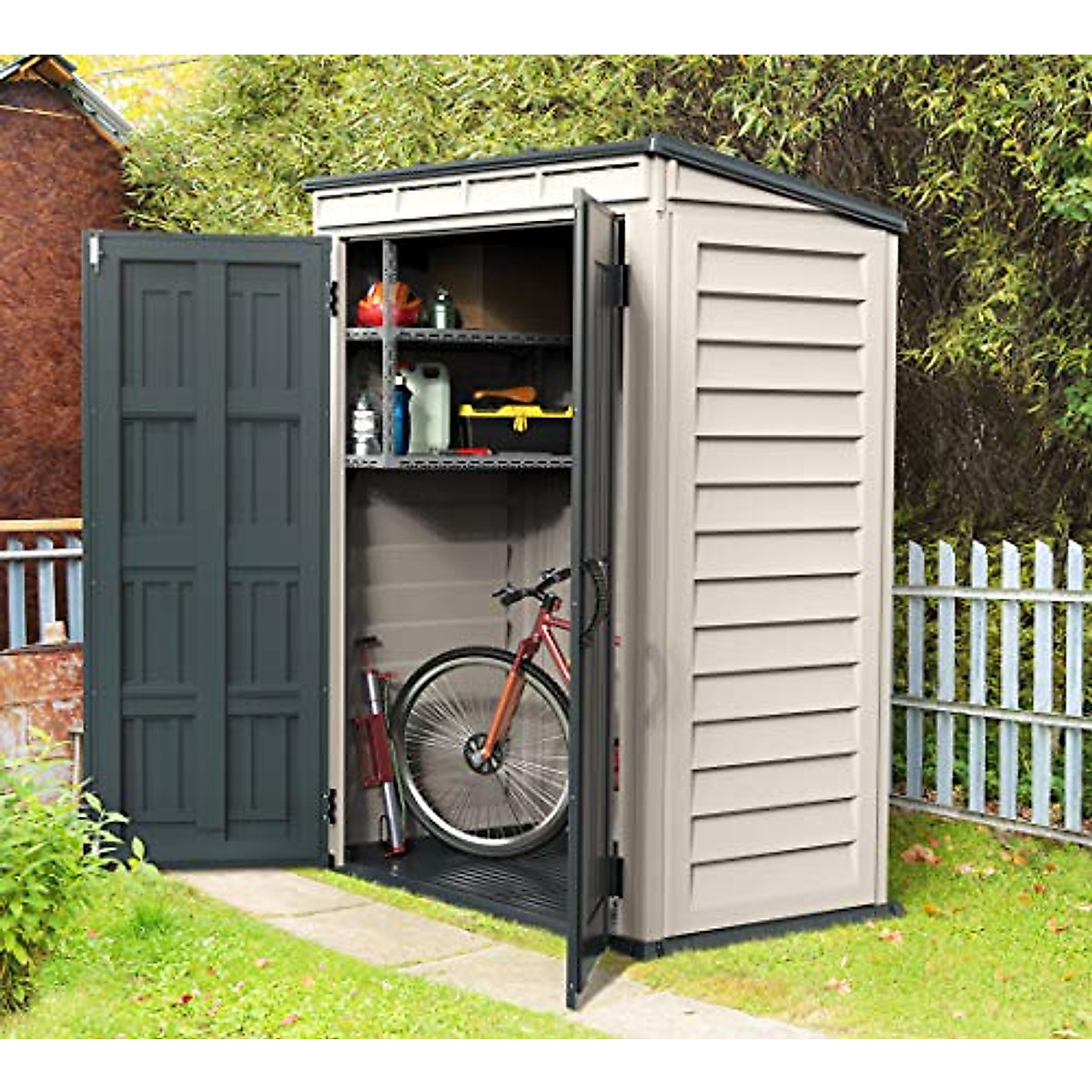 Duramax 05325 Yardmate Plus Pent Outdoor Vinyl Storage Shed, Anthracite & Adobe