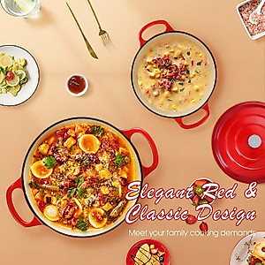 Enameled Cast Iron Dutch Oven Set with Lids, 2pcs Cast Iron Pot, 6QT & 1.5QT Enamel Cookware Pot, Red