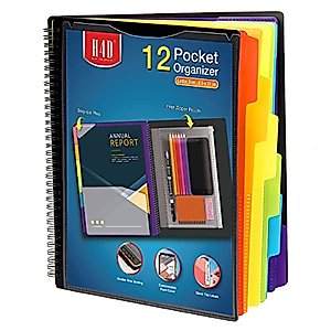 H4D 12 Pocket Poly Project Organizer, Spiral Multi Pocket Folder Organizer with Pockets, Multi-Subject Folder Notebook, Letter Size