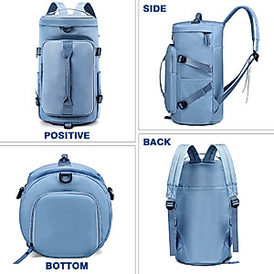 KETIEE Gym Bag for Women Men, Travel Backpack Carry On Backpack Weekender Overnight Bag Waterproof Hiking Rucksack Daypack Sports Duffle Bag with Shoes Compartment & Dry Wet Seperated (Blue) 42 L