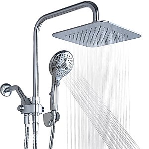 VXV Rainfall Shower Head Combo, 8'' High Pressure Rain Shower Head with 6 Function Handheld Spray, Dual Shower Head Combo with Adjustable Slide Bar, Chrome
