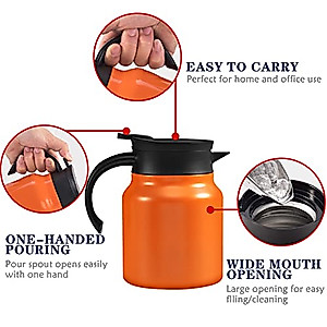 34oz Thermal Coffee Carafe with Tea Infuser/Smart Double Walled Vacuum Thermos with LED Display/Stainless Steel Tea Carafe/Tea Pot /12 Hour Heat & 24hr Cold Retention (Orange)