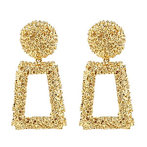 ATIMIGO Gold Statement Drop Earrings Metal Rectangle Geometric Dangle Earrings for Women