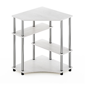 Furinno Turn-N-Tube Space Saving Corner Desk with Shelves, White Oak/Stainless Steel