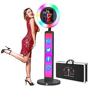 Portable Photo Booth for 10.2in 10.9in 12.9in Ipad, Selfie Photo Booth with Software, Flight Case, Ring Light, APP Remote Control, Music Sync