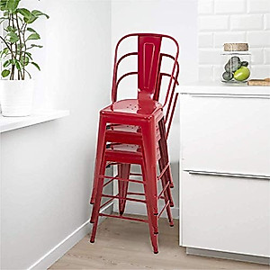 24 Inch Metal Bar Stools with Back Counter Height Bar Stools, Metal Chairs Set of 4 Indoor Outdoor Stackable Kitchen Stools Dining Chair Metal Restaurant Chair, Red