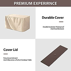 UPHA Patio Propane Gas Concrete Fire Pit Table, with Pit Cover, 50000 BTU Auto-Ignition Fire Table,White Beige