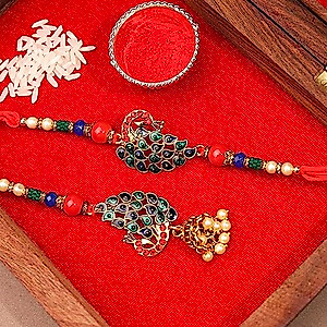 IndoTribe Set Of 2 Rakhi For Brother And Bhabhi Rakhi For Brother Rakhi Set Rakhee For Brother Sister Bracelets Rakhi Gifts For Brother Lumba Rakhi For Bhabhi Rakhi With Roli Chawal Rakhi Set rakhi