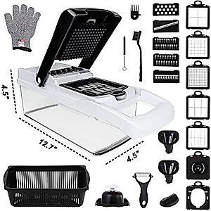 Vegetable Chopper 25 in 1 Multifunctional Onion Chopper Dicer, Spiralizer for Veggie, Mandoline Slicer, Salad Food Chopper with Container, Potato Slicer, Tomato Dicer, Crinkle Cutter, 13 Blades