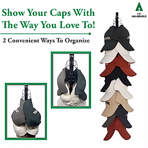IKI Hat Organizer for Baseball Caps - Holder Closet 2Pack Each 16 Premium Clips, Good Hangers Rod, Display Wall Mount, Easy Storage Racks and Hats, Black