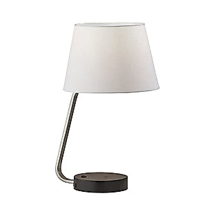 Adesso 3015-22 Louie AdessoCharge Table Lamp, 19 in, 60W Type A Bulb (Not Included), Brushed Steel w/Black Rubber Wood Base, 1 Table Lighting