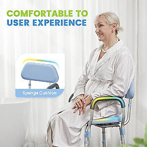 OasisSpace Padded Shower Chair with Back, Tool-Free Bath Chair for Inside Shower - Anti Slip Bathroom Chair Seat for Seniors with Detachable Armrest for Elderly, Senior, Handicap & Disabled