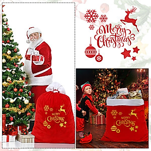 Abbylike 2 Pcs Christmas Jumbo Santa Gift Sacks with Drawstring Extra Large Velvet Bag Oversized Gift Bag with Reindeer Snowflake for Christmas Holiday Gift Giving and Party Decor, 27 x 40 Inch (Red)