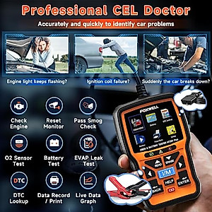 FOXWELL NT301 Plus 2 IN1 OBD2 Scanner Battery Tester, OBD2 Scanner Diagnostic Tool Check Engine Car Code Reader, 12V 100-2000 CCA Battery/Charging/Cranking Test, EVAP Live Data, Full OBDII Diagnosis