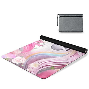 GOODOLD Cute Horse Pink Yoga Mat, 71 x 26 Inch Non-slip Yoga Mats Folding Travel Exercise Mat Indoor Outdoor Gym Pilates with Storage Bag for Women Men