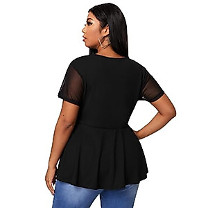 SOLY HUX Womens Plus Size Sexy Tops Criss Cross Blouses V Neck Short Sleeve Shirts Pure Black 2XL